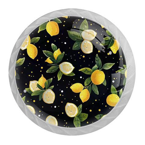 Lemons Leaf Polka Dots Drawer Knobs 4 Piece Set Decorative Kitchen Knobs Pattern Cabinet