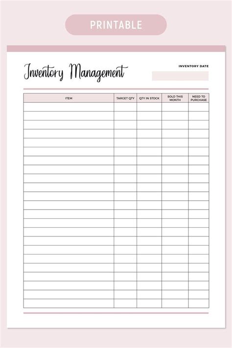Printable Inventory Tracker Inventory Management Form Inventory Sheet Inventory Spreadsheet