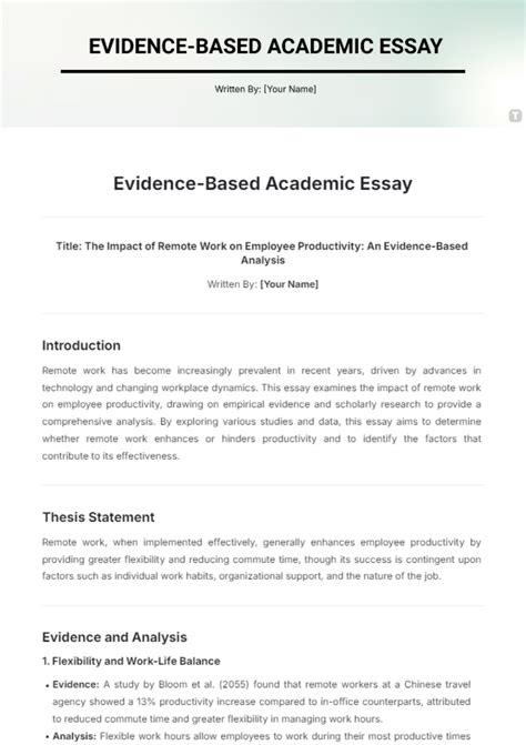 Free Evidence Based Academic Essay Template To Edit Online