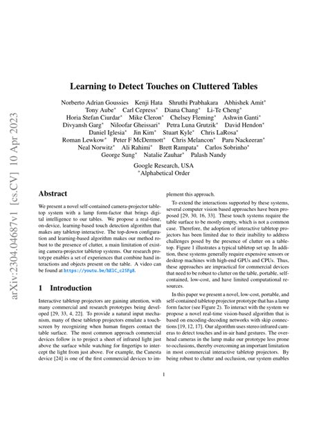 Pdf Learning To Detect Touches On Cluttered Tables