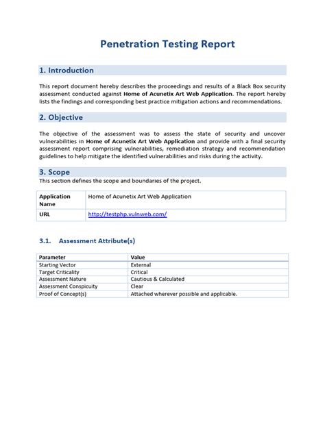 Web Pentesting Sample Report Download Free Pdf Vulnerability