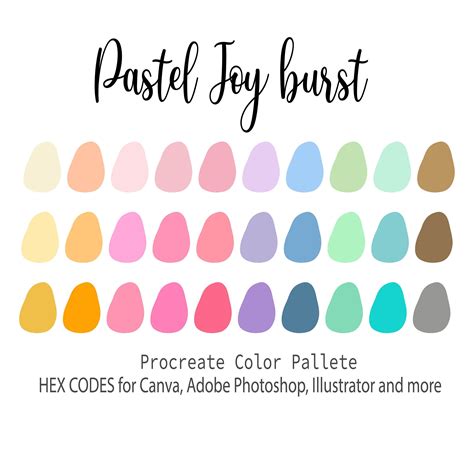 Pastel Joy Burst Procreate Color Palette Hex Codes Procreate Swatches Color Swatches Pastel