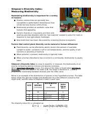 Measuring Biodiversity With Simpson S Diversity Index Course Hero