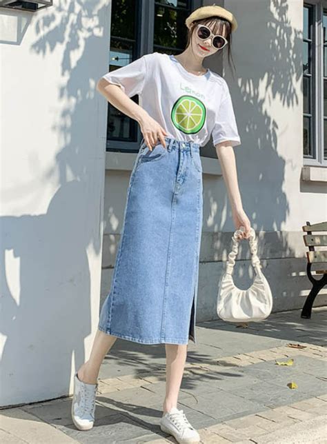 깔끔한 디자인 롱다리핏 데님 롱 청스커트