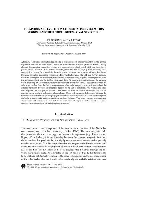 Pdf Formation And Evolution Of Corotating Interaction Regions And Their Three Dimensional
