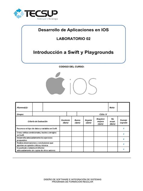 Lab 02 Introduccion A Swift Y Creacion De Playgrounds Pdf