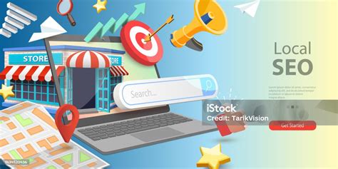 3d 벡터 로컬 Seo의 개념적 일러스트 레이 션 쇼윈도에 대한 스톡 벡터 아트 및 기타 이미지 쇼윈도 웹페이지 3차원 형태 Istock