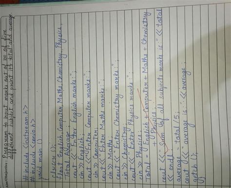 Write A Program To Input Marks Out Of 100 Of Five Different Subjects