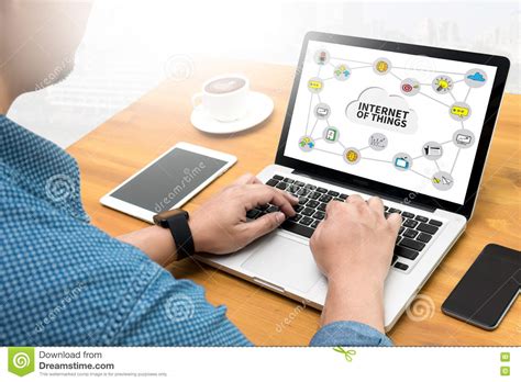 IOT Business Man Hand Working And Internet Of Things IoT Word Stock Photo Image Of Marketing