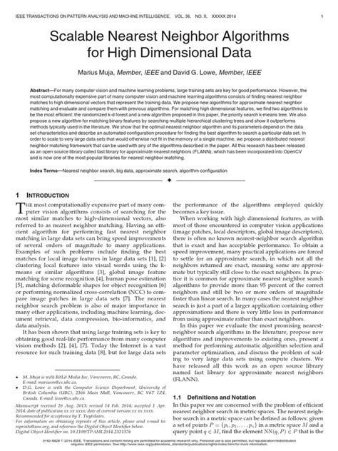 Pdf Scalable Nearest Neighbour Algorithms For High Dimensional Data