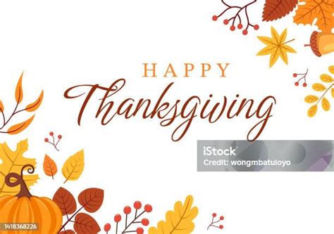 행복한 추수 감사절 축하 템플릿 손으로 그린 만화 플랫 일러스트 레이 션 터키 나뭇잎 닭고기 또는 호박 디자인 추수감사절에 대한 스톡 벡터 아트 및 기타 이미지 Istock