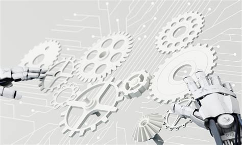 디지털 기어를 사용하여 흐릿한 Ai 기술 배경에서 톱니바퀴에 닿는 흰색 휴머노이드 로봇 손 3d 렌더링 0명에 대한 스톡 사진 및 기타 이미지 Istock