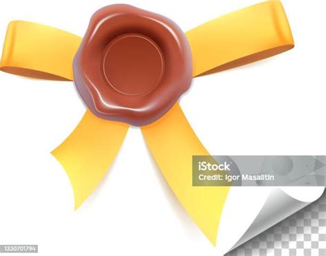 노란 리본왁스 씰 흰색 배경에 격리된 왁스 스탬프입니다 편지 소포 및 문서 3차원 형태에 대한 스톡 벡터 아트 및 기타 이미지