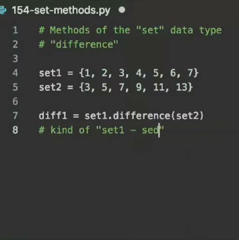 The Set Data Type In Python Has The Difference Method Youtube