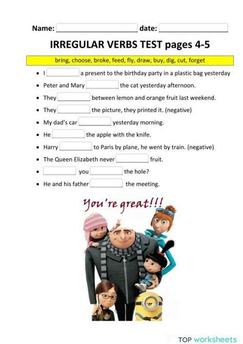 Irregular Verbs Interactive Worksheet Topworksheets