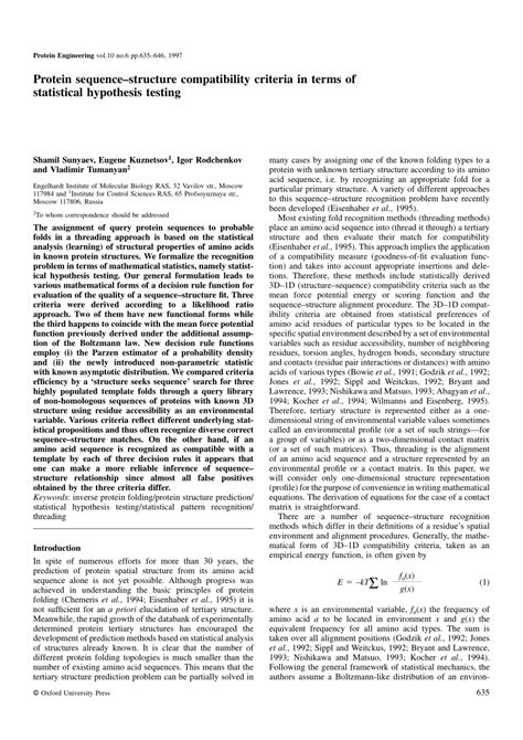 Pdf Protein Sequencestructure Compatibility Criteria In Terms Of Statistical Hypothese Testing