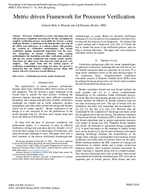 Pdf Metric Driven Framework For Processor Verification