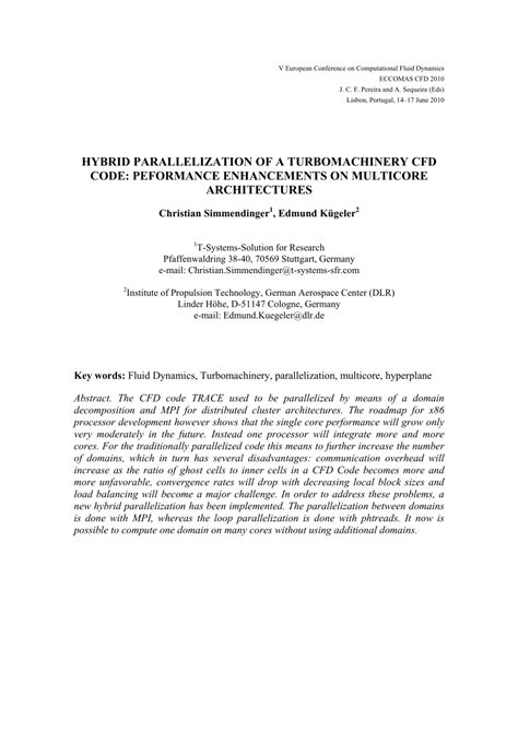 Pdf Hybrid Parallelization Of A Turbomachinery Cfd Code Peformance Enhancements On Multicore