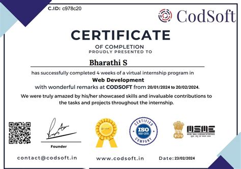 Bharathi S On Linkedin Webdevelopment Internship Codsoft