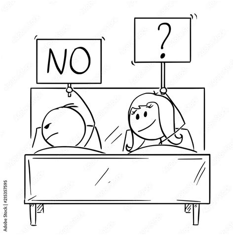 Cartoon Stick Drawing Conceptual Illustration Of Couple In Bed Woman Wants Sexual Intercourse