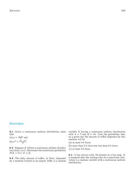 Exercises Ch 6 Some Continuous Probability Exercises 185 Exercises 6 Given A Continuous