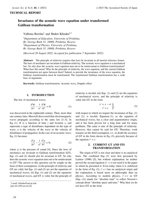 Pdf Invariance Of The Acoustic Wave Equation Under Transformed Galilean Transformation