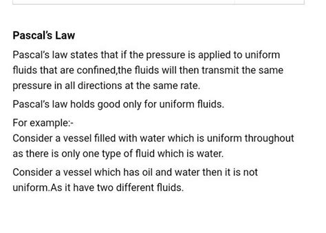 Pascals Law Pascals Law States That If The Pressure Is Applied To Unifo