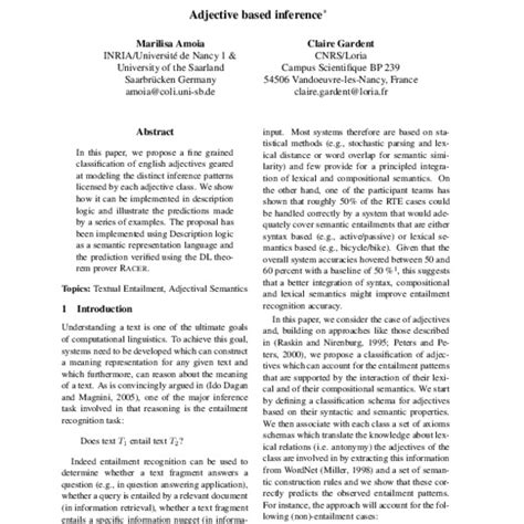 Adjective Based Inference Acl Anthology