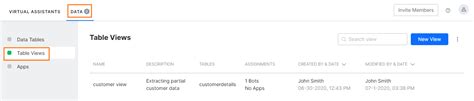 table views kore ai documentation v9 1