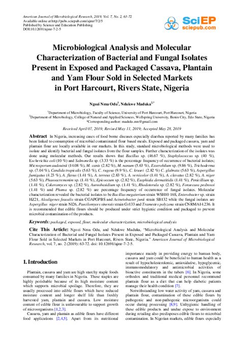 Pdf Microbiological Analysis And Molecular Characterization Of