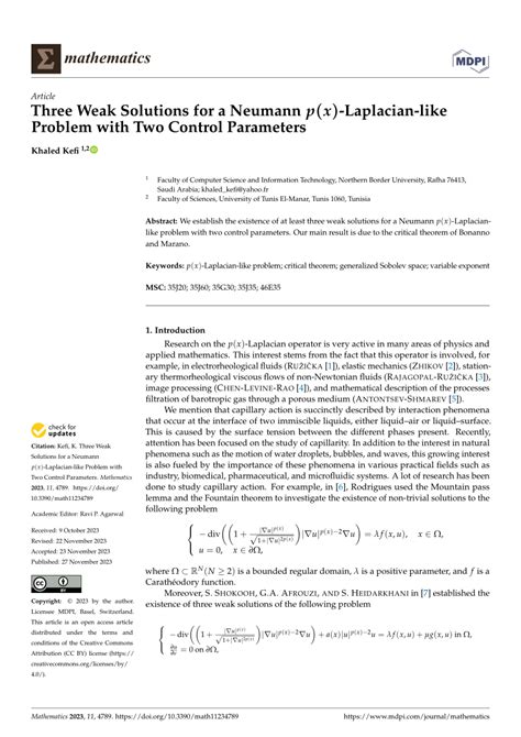 Pdf Three Weak Solutions For A Neumann Px Laplacian Like Problem With Two Control Parameters
