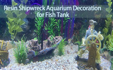 Honeteek Fish Tank Decorations Resin Shipwreck Aquarium