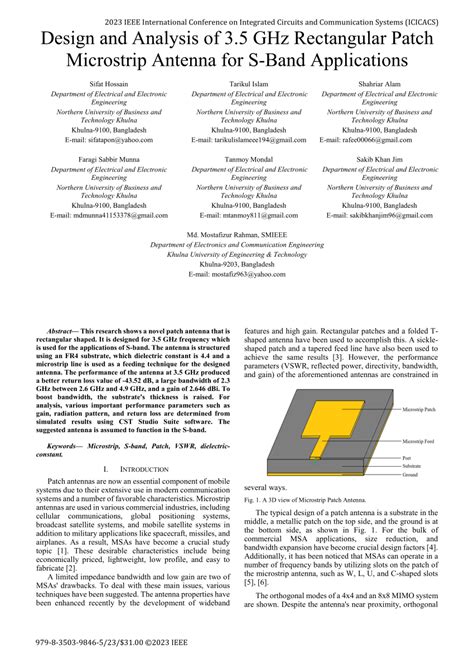 Pdf Design And Analysis Of 35 Ghz Rectangular Patch Microstrip Antenna For S Band Applications