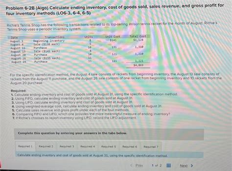 Solved Problem B Algo Calculate Ending Inventory Cost Chegg