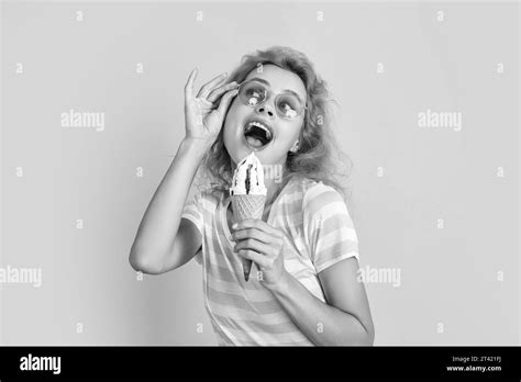 Photo Of Girl Eating Cone Icecream At Summer Girl With Cone Icecream