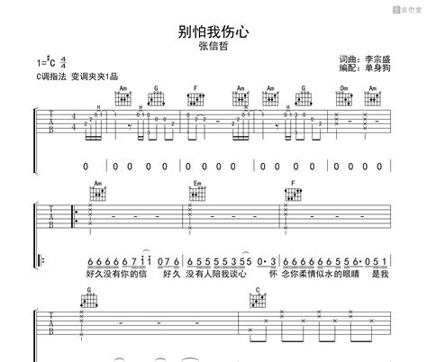别怕我伤心吉他弹唱谱张信哲演唱c调高清图片版吉他谱 吉他堂