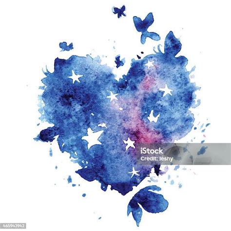 워터컬러 벡터 일러스트레이션하트 별 및 나비 수채화에 대한 스톡 벡터 아트 및 기타 이미지 수채화 하트 모양 별 Istock