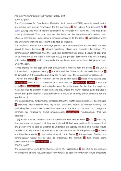 Are Sex Workers Summary Labour Law Are Sex Workers Employees