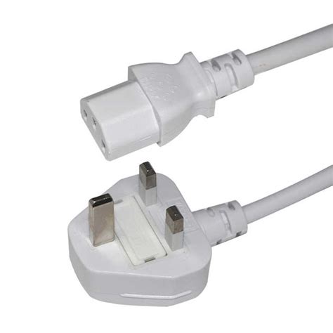 White Bsi 3 Pin Plug C13 Kettle Lead Extension Bs 250 Uk Iec 320 C13 Pc