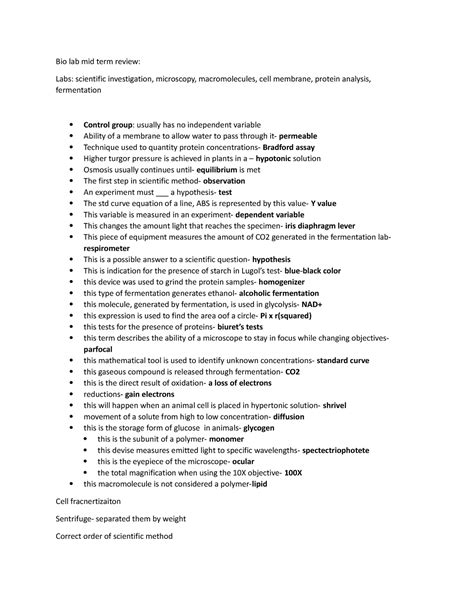 Bio Lab Mid Term Review Bio Lab Mid Term Review Labs Scientific Investigation Microscopy