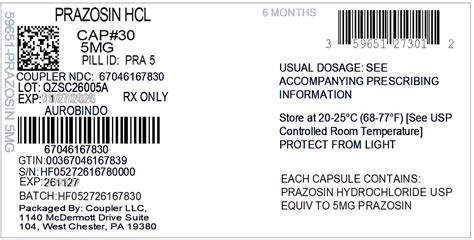 Prazosin Hydrochloride Capsules Usp For Oral Use Rx Only