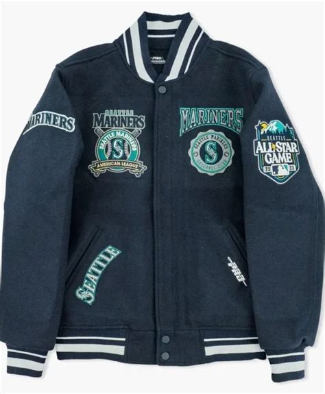 Navy Blue Varsity Mariners Letterman Jacket Vanquishe
