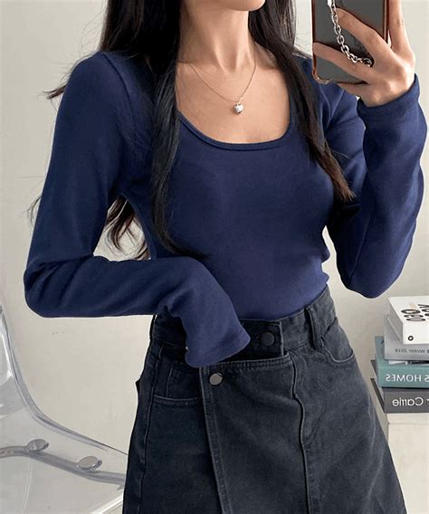 스퀘어티티셔츠추천 스퀘어넥데일리티셔츠긴팔티셔츠5color 에이블리