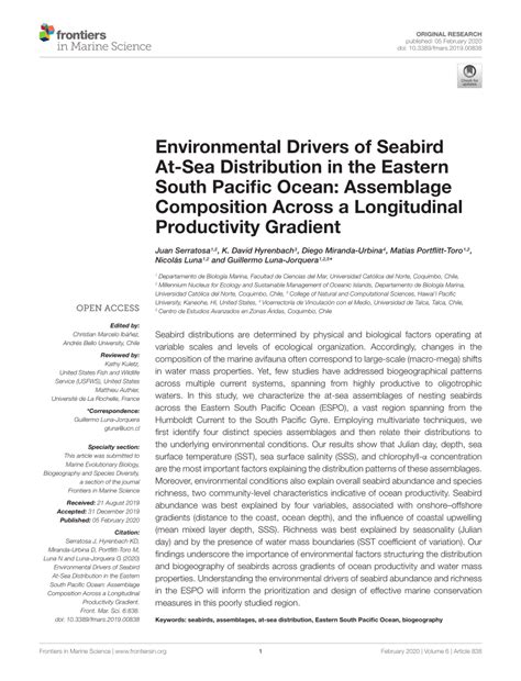 Pdf Environmental Drivers Of Seabird At Sea Distribution In The