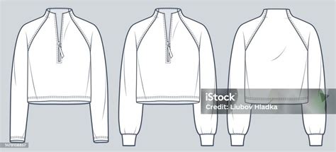 래글런 슬리브 스웨트셔츠 테크니컬 패션 일러스트 자른 셔츠 패션 플랫 테니컬 드로잉 템플릿 Zipup 전면 및 후면보기 화이트 여성 남성 남녀 공용 Cad 모형 세트 0명에