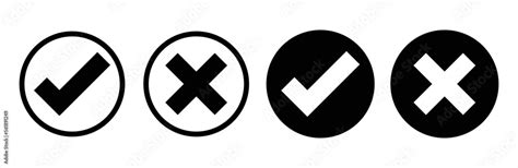 Check Mark Cross Mark Black Icon Set Isolated Tick Symbol Right And Wrong Sign Concept