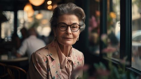 Premium Ai Image A Woman Wearing Glasses And A Floral Jacket Stands