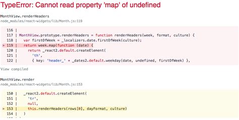 Calendar Widget Failing With Following Cannot Read Property Map Of