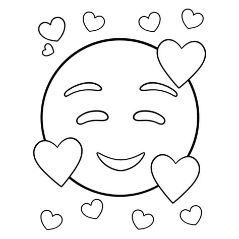 Раскраска Улыбающийся смайлик с сердечками распечатать или скачать