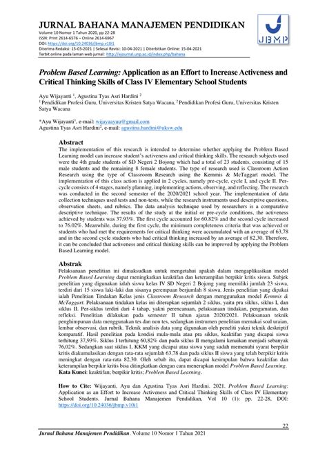 Pdf Problem Based Learning Application As An Effort To Increase Activeness And Critical